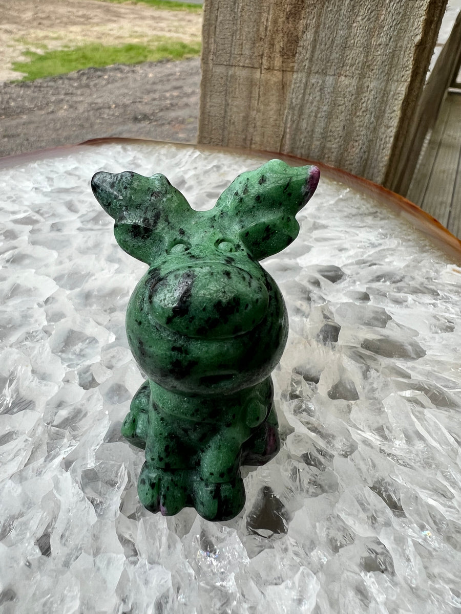 Cute Reindeer Carving Ruby in Zoisite – Earth Elements NZ