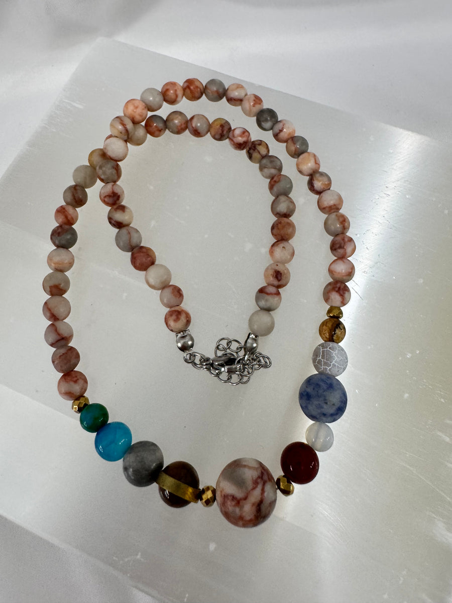 Red veined white Onyx Solar System necklace – Earth Elements NZ